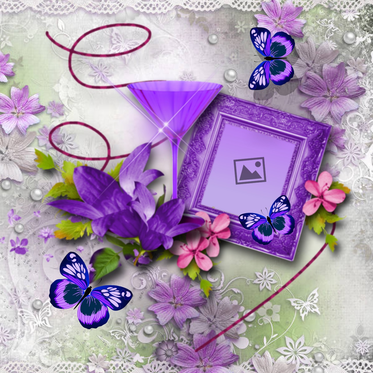 It'sMichelle's Picture Frames - Purple Butterflies Flowers - Purple ...