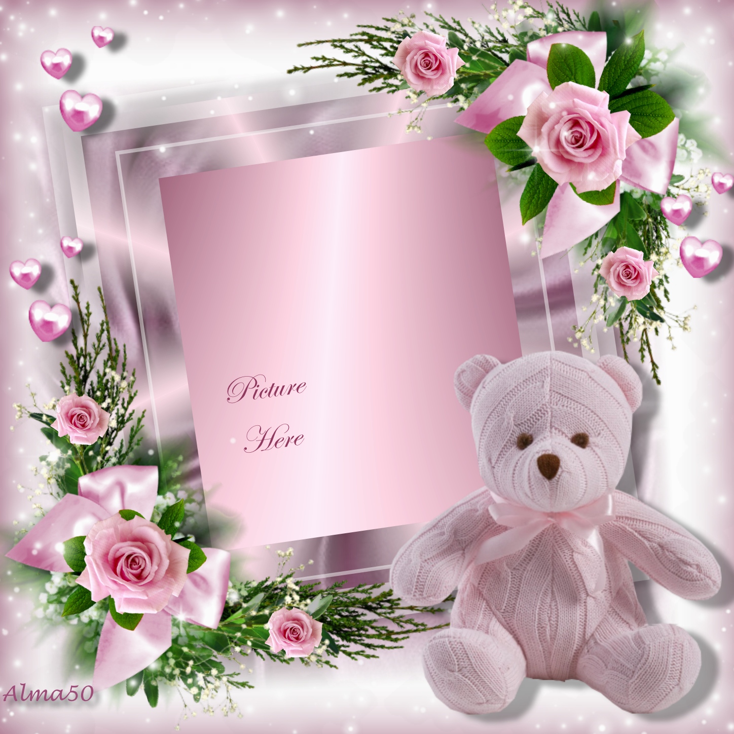 alma50's Girly Girl Frames - 2013 March - Pink Roses & Bear Alma50 ...