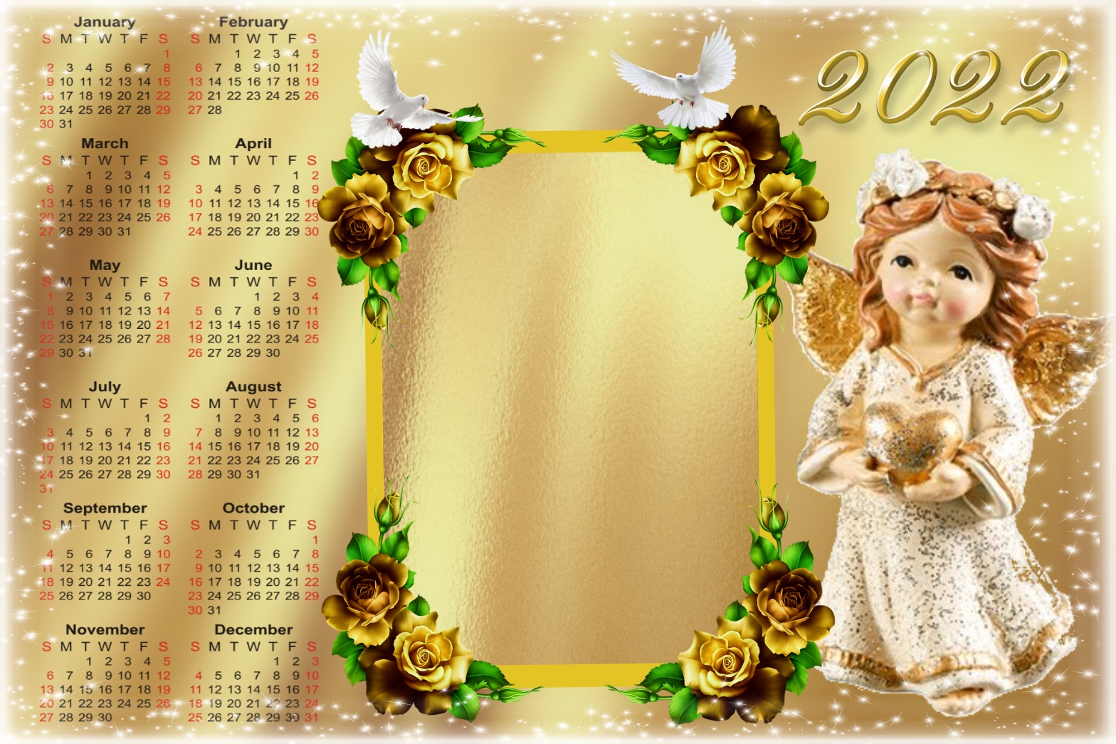 Sinnlich's Calendar Frames - 2022 Angel - 2022 Angel - Gold Angel ...