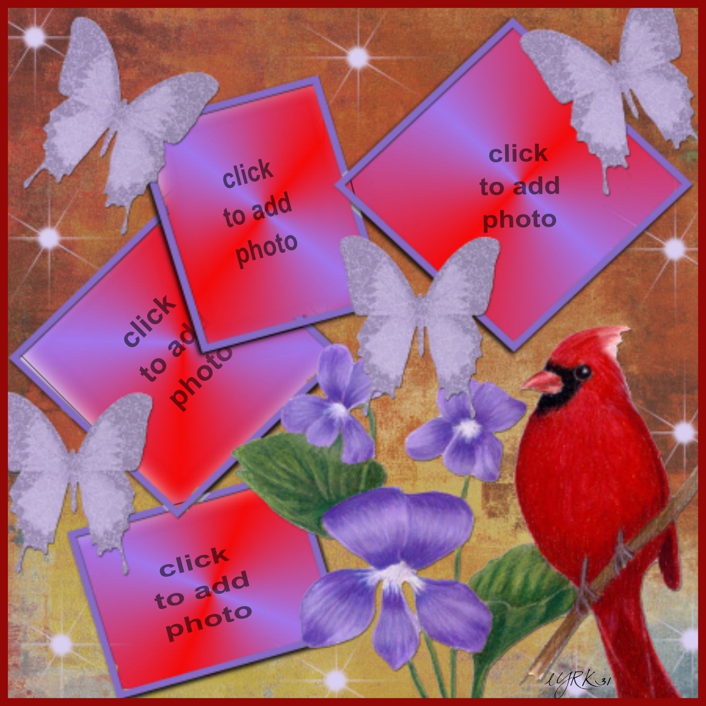 Lyrk31's Picture Frames - 2010 August - Frame 25 Red cardinal 4 square ...