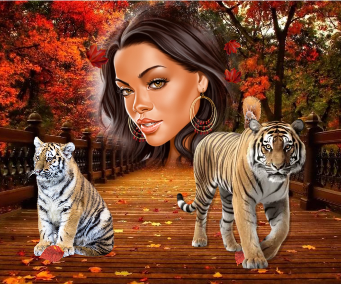 It'sMichelle's Wildlife Frames - fall tigers fallscenery - fall tigers fallscenery