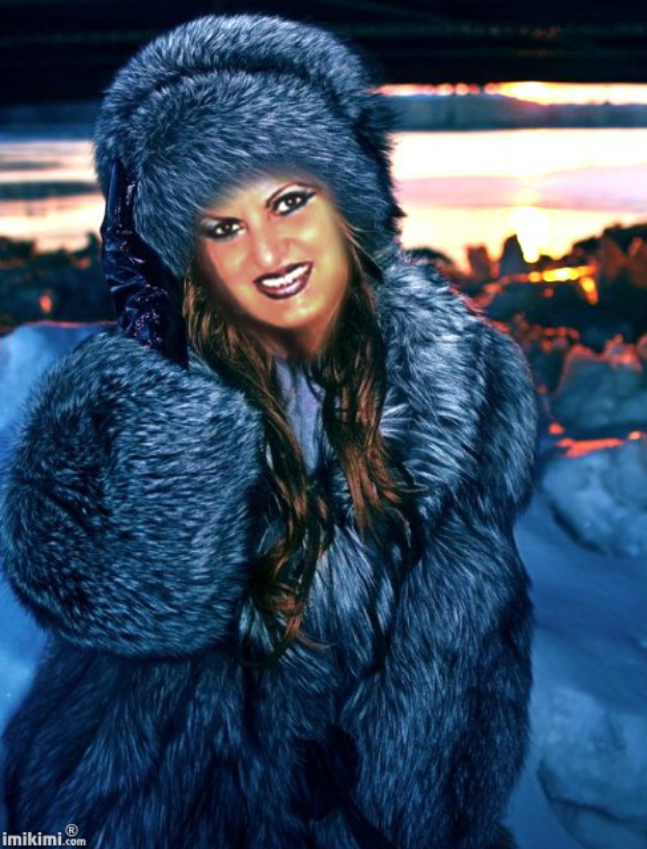 MIRONNA's Face Cut-Out Frames - 2015 November - Blue fur coat and hat ...