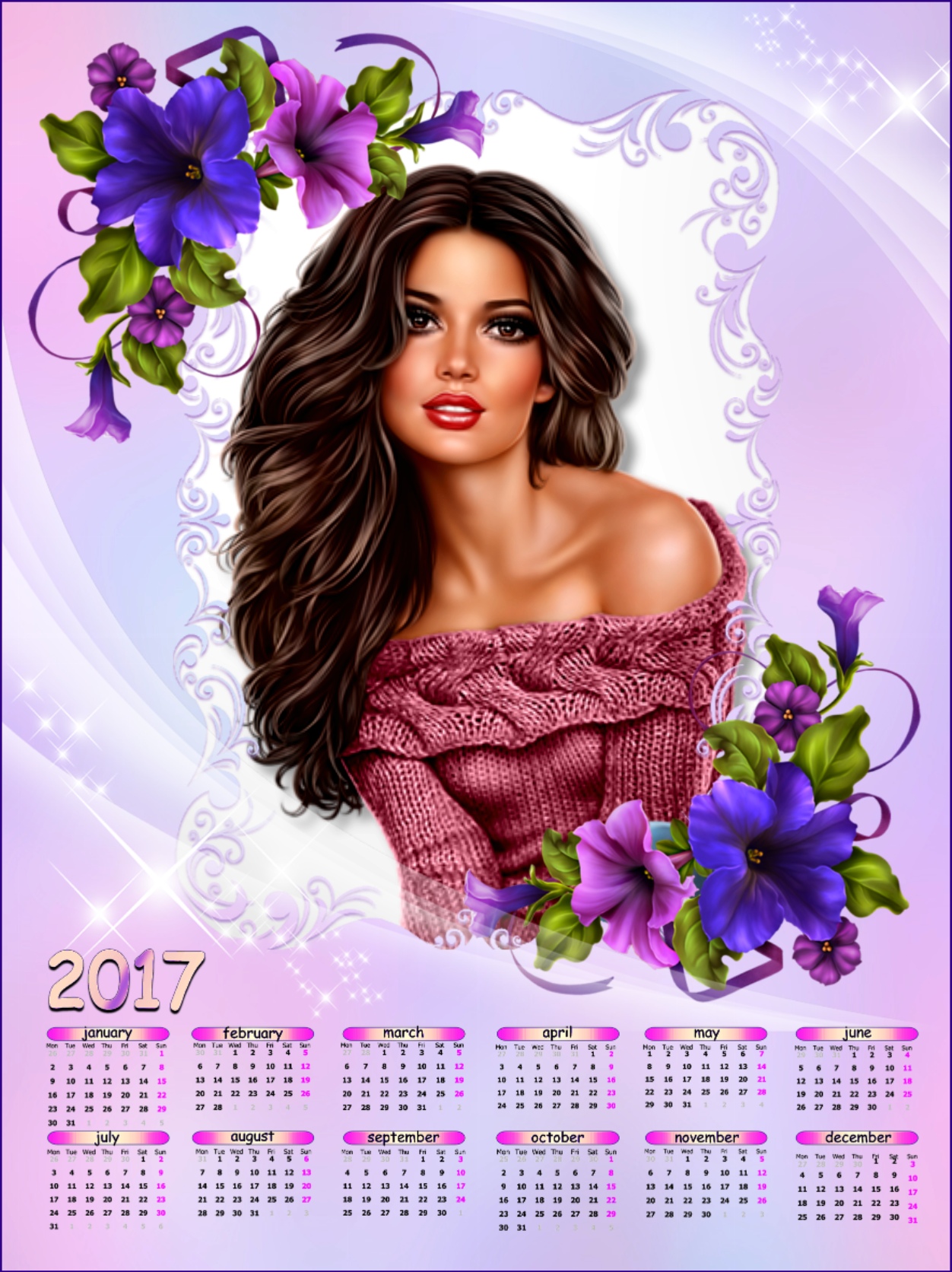 Dianylihka's Calendar Frames - 2017 January - Calendar 2017 Thank you ...