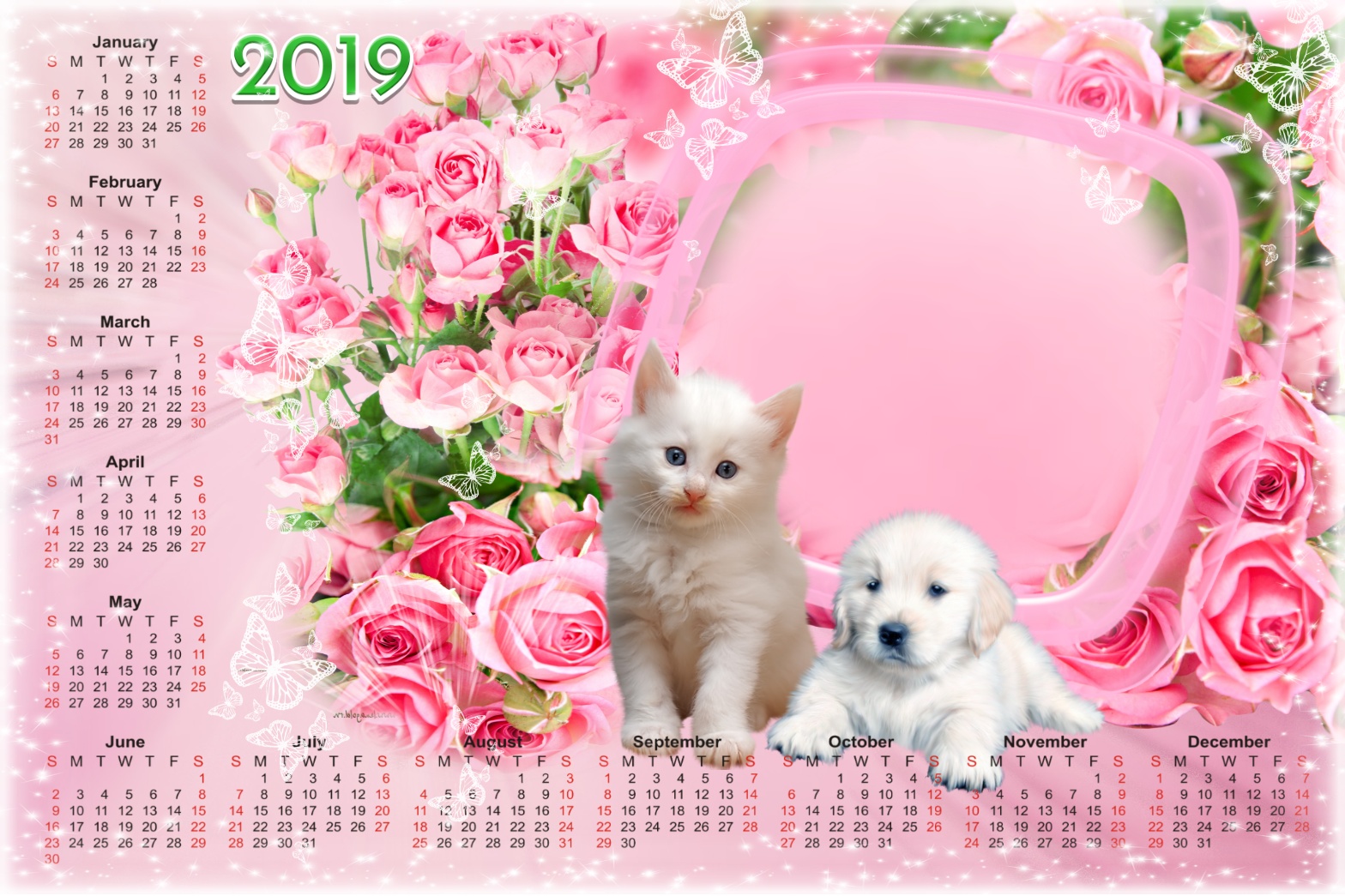 Sinnlich's Calendar Frames - 2018 für 2019 - Pink Calendar 2019 ...