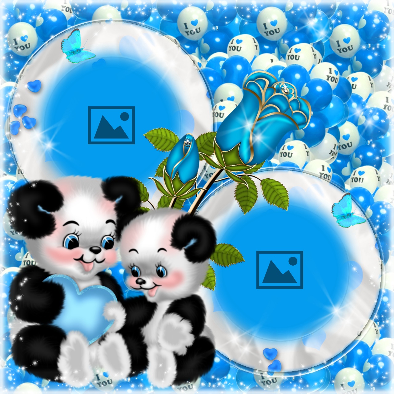 Sinnlich's I Love You Frames - Pink Roses Panda - Panda Blue , 2 Frames ...