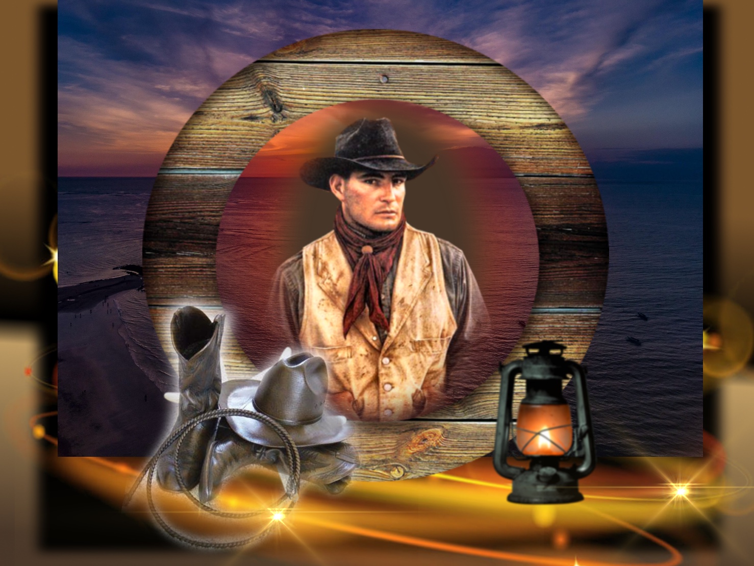 Wienie Coppen's Happy Birthday Male - cowboy lantern ocean - cowboy ...