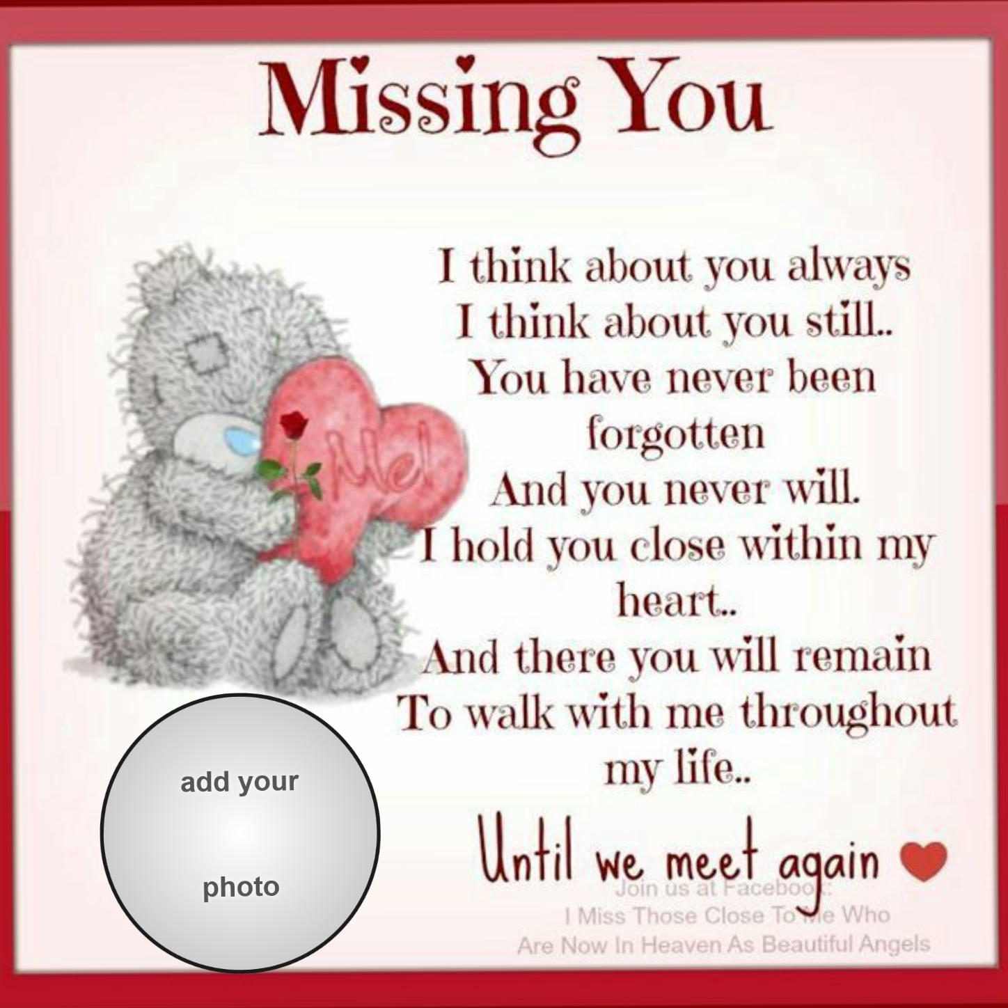 Elaine's In Memory Of... Frames - 2017 July - Missing you Bear ...