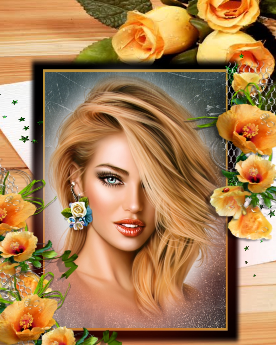 Wienie Coppen's Love romance - frame portrait yellowroses - frame ...