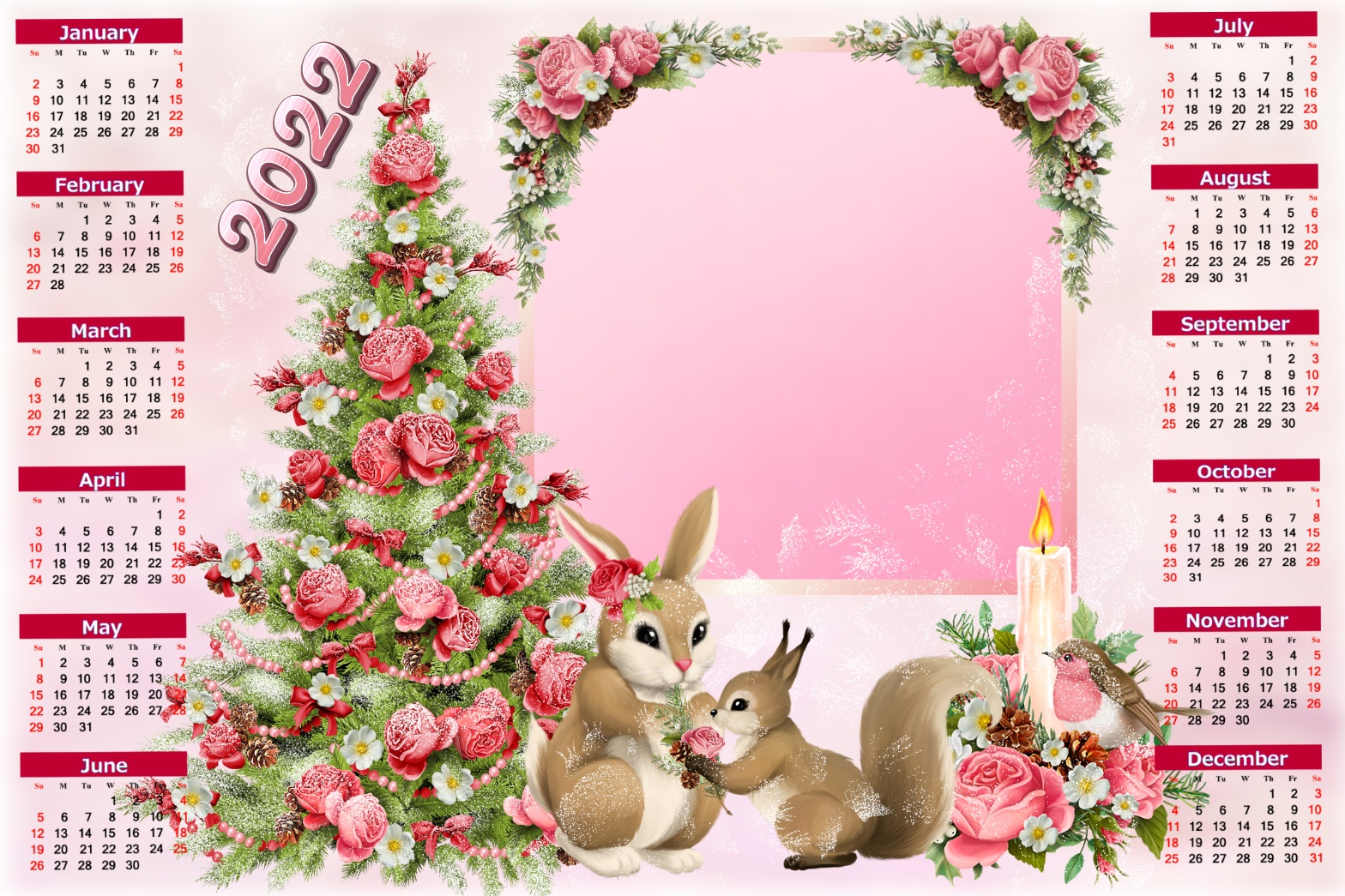 Sinnlich's Calendar Frames - 2022 - Pink Sinnlich Calendars Pink Roses ...